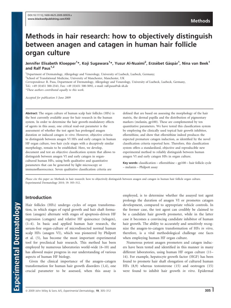 Experimental Dermatology - 2010 - Kloepper - Methods in Hair Research ...
