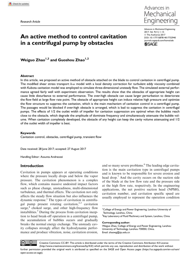 Zhao Zhao 2017 An Active Method To Control Cavitation in A Centrifugal ...