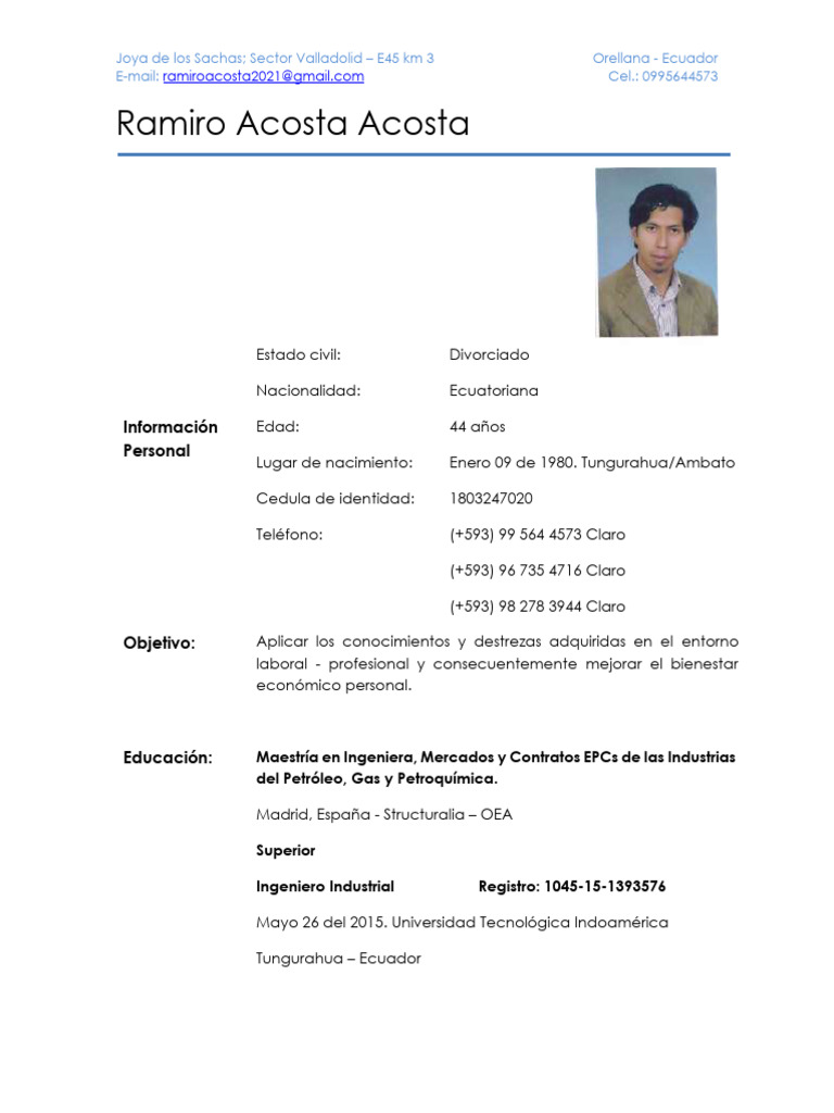 CURRICULO RAMIRO ACOSTA 2024 | PDF