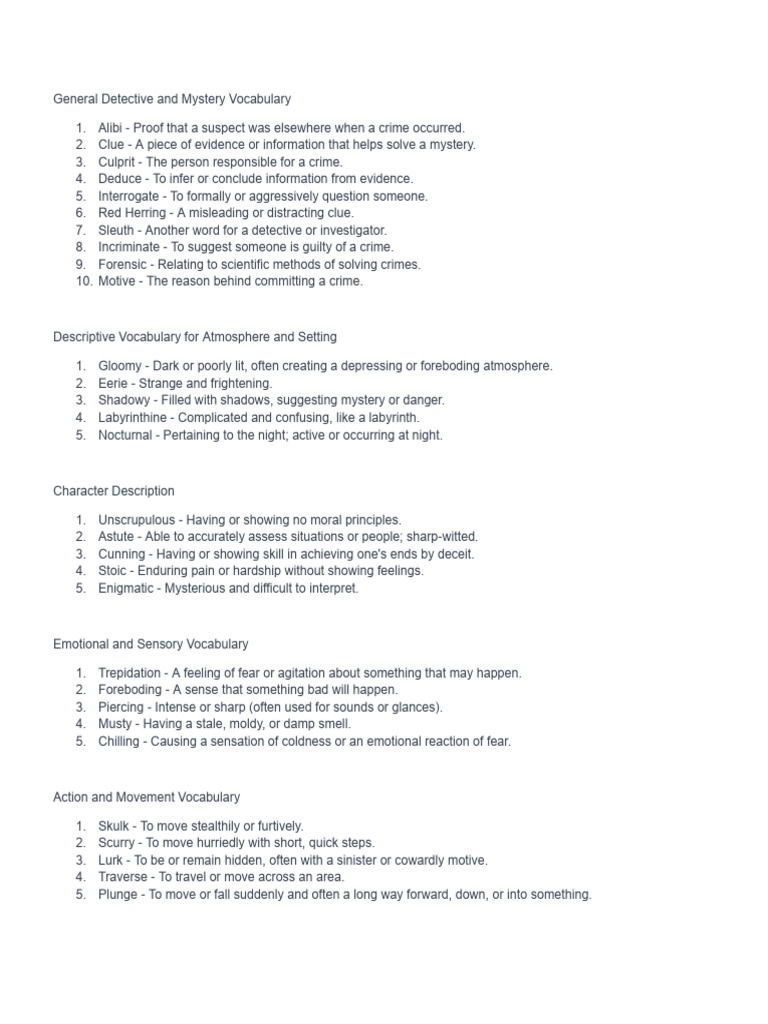 Detective Vocabulary 2 | PDF | Detective | Mental Processes