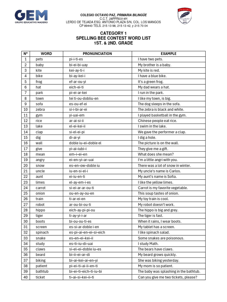 Spelling Bee 2024 Wordlist c1 | PDF