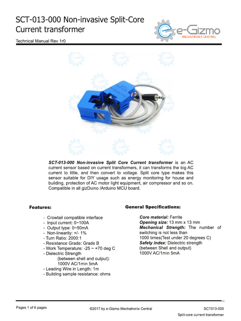 Sct013 Split Core Current Transformer Pdf