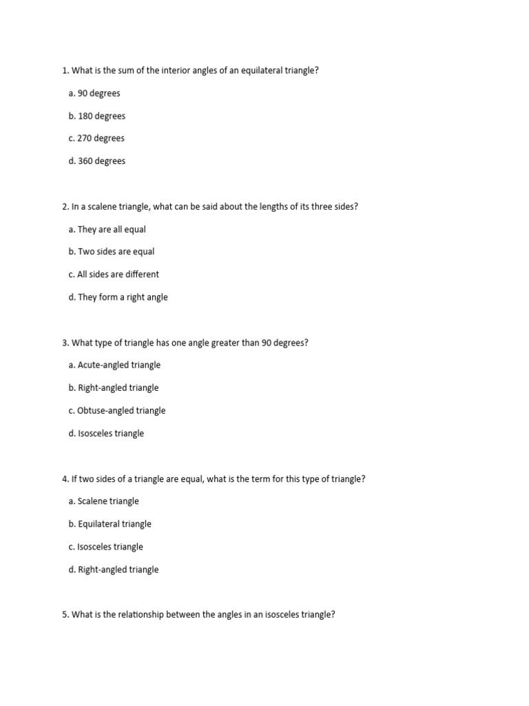 Triangles Objective Questions | PDF | Triangle | Elementary Mathematics