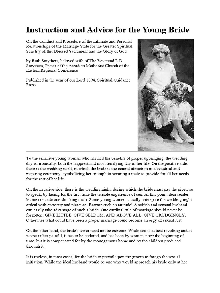 Instruction and Advice For The Young Bride | PDF | Marriage