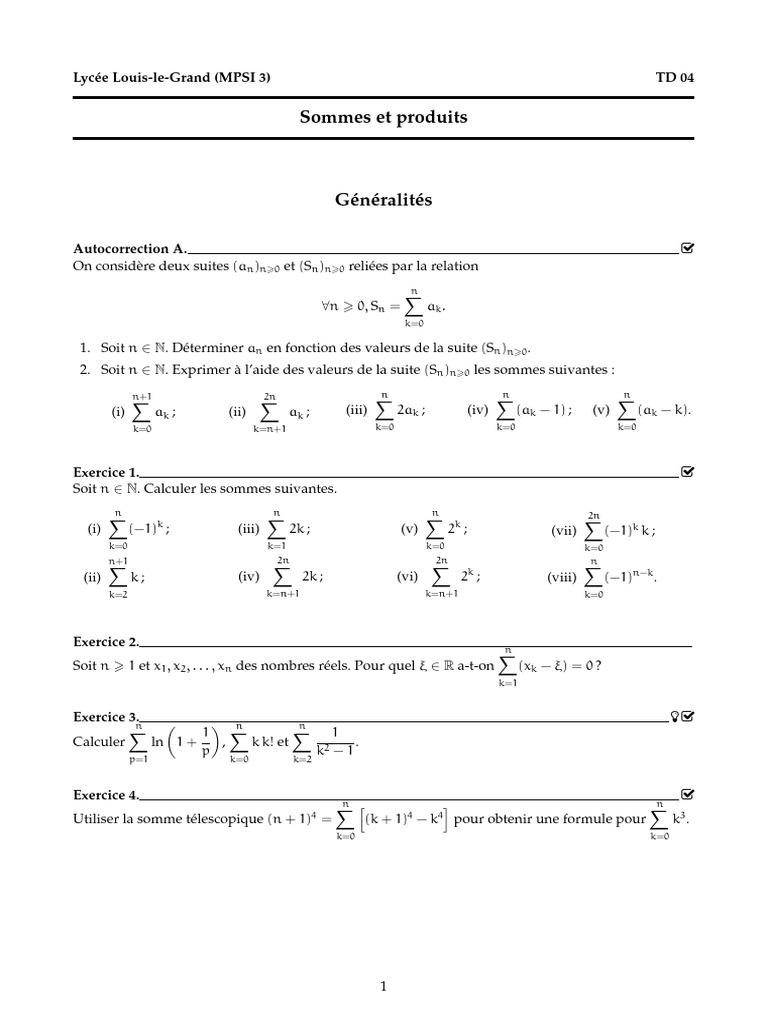 td04 Sommes Produits | PDF