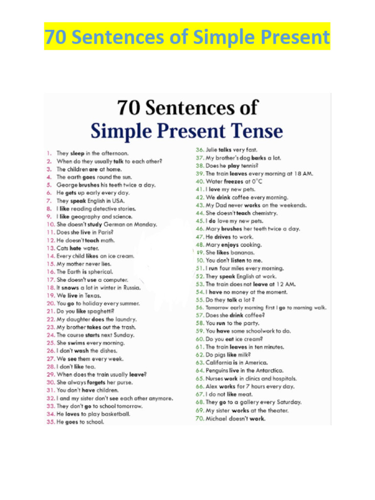70 Sentences of Simple Present | PDF