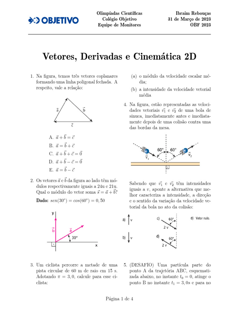 Vetores, Derivadas e Cinemática 2D - OBF - 31-03-2022 | PDF ...