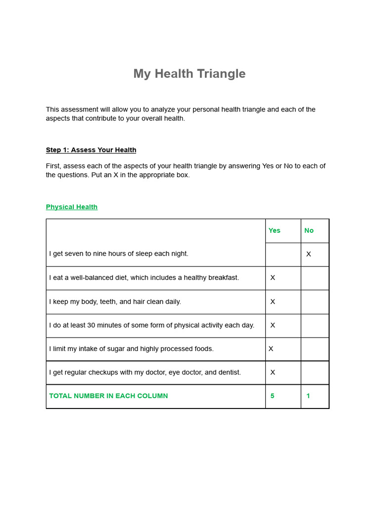 Analyze Your Health Triangle Assessment | PDF