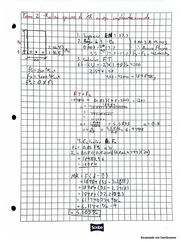 Tarea 2 Ejercicio MR Viga Simplemente Armada | PDF
