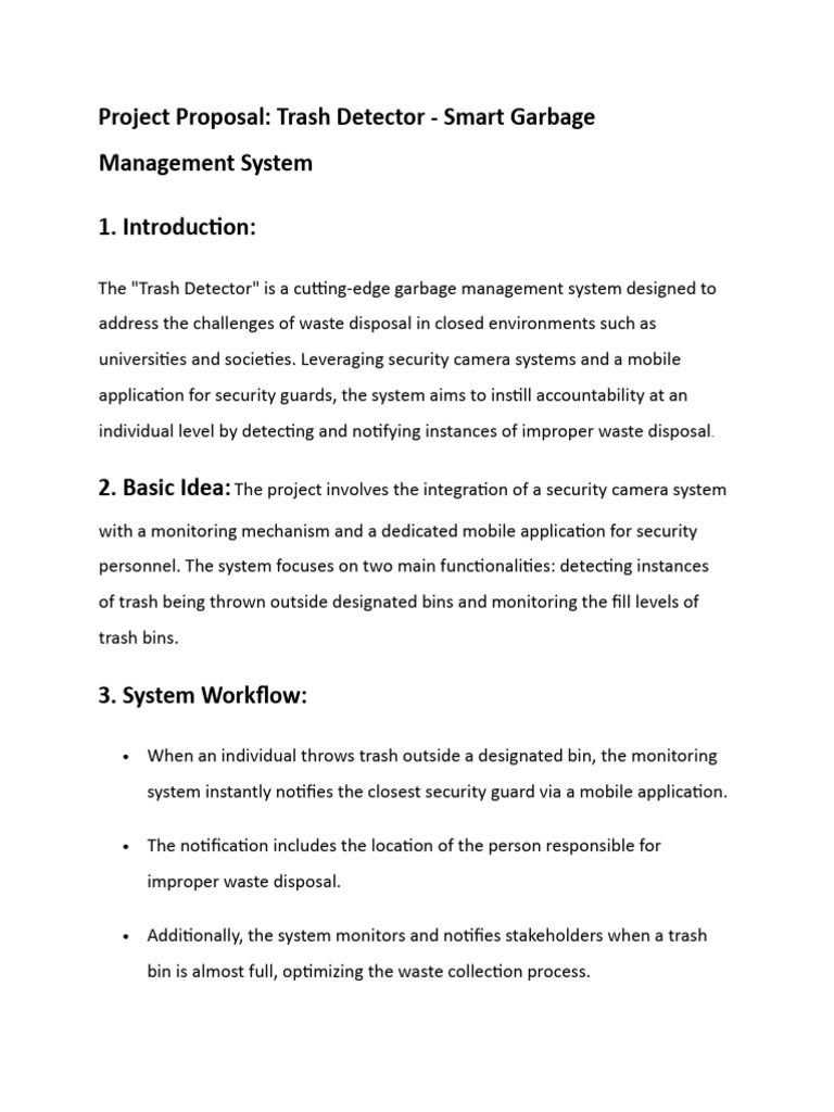 Smart Trash Detector System Proposal | PDF | Waste Management | Closed ...