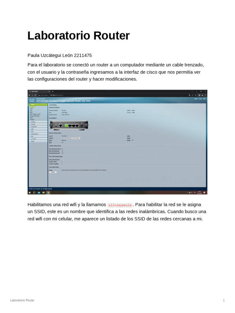 Laboratorio Router | Descargar gratis PDF | Wifi | Enrutador (Computación)