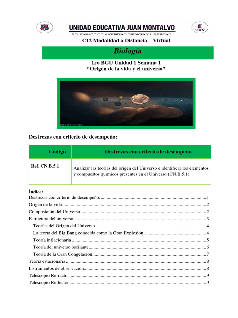 Guía Biología - 1ro BGU - U1-S1 | PDF | Universo | Big Bang