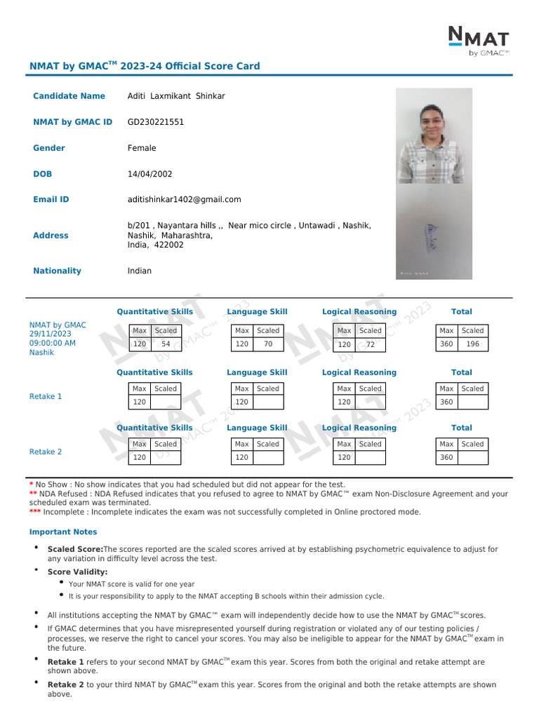 Exam Score Card | PDF