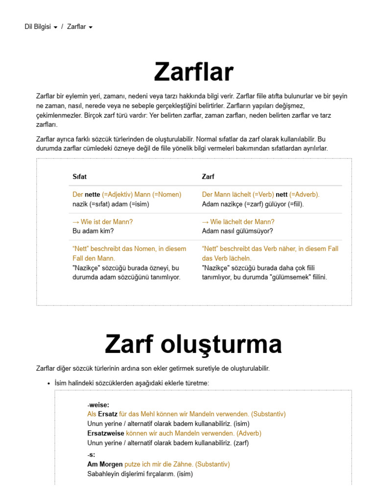 Zarflar: Sıfat Zarf Nette Nett | PDF