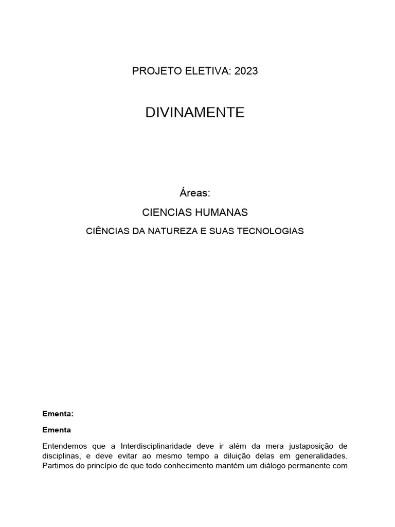 Projeto Eletiva Divinamente 2023 | PDF