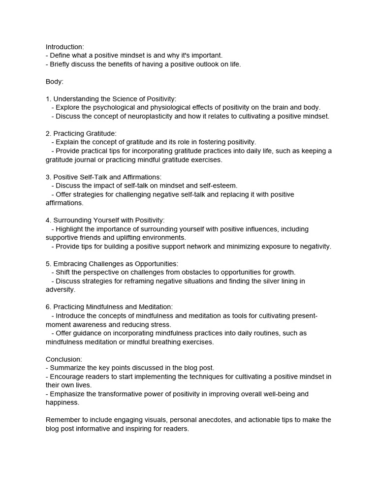 Cultivate a Positive Mindset Guide | PDF