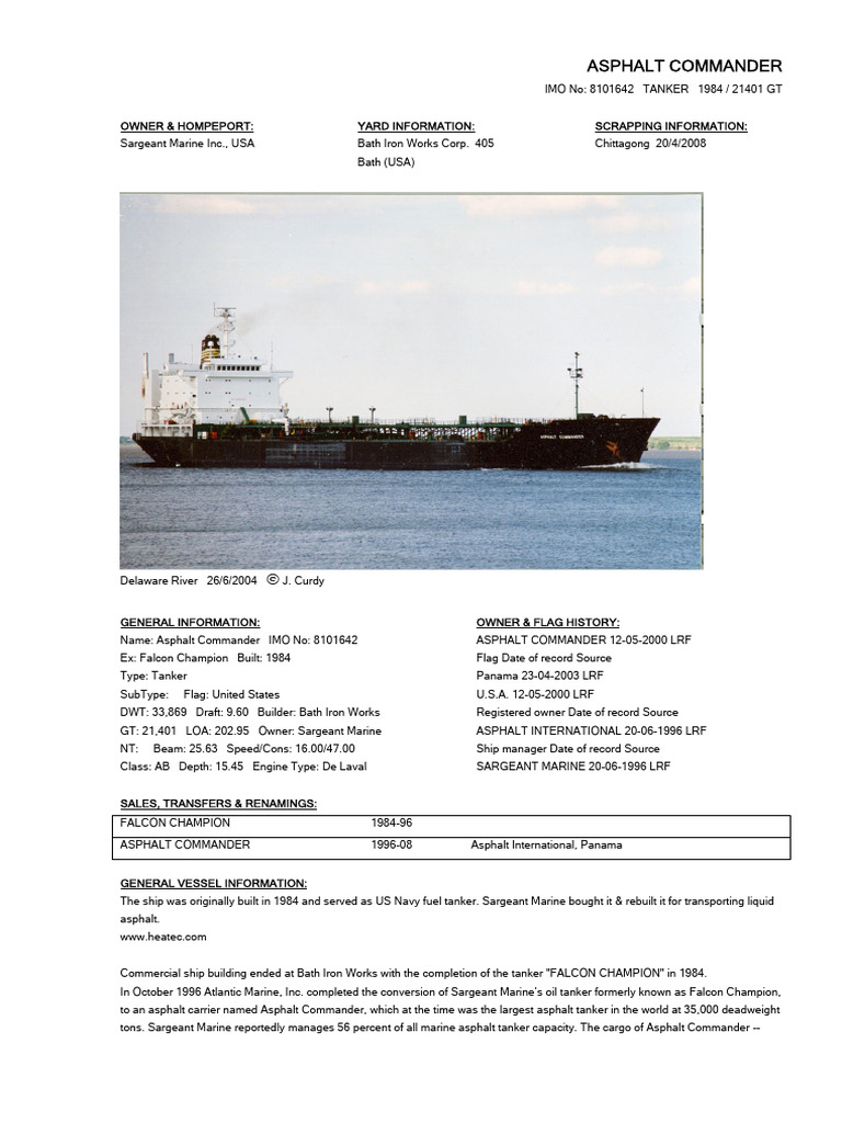 Tanker History: Asphalt Commander | PDF | Ships | Merchant Navy