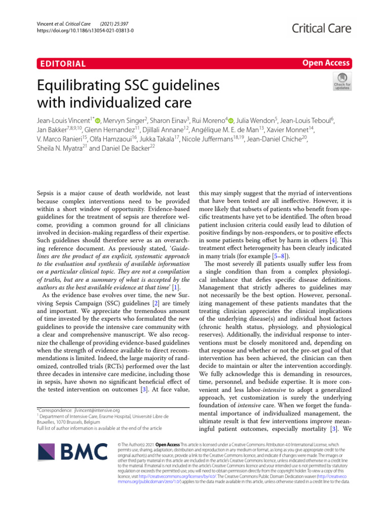 Equilibrating SSC Guidelines With Individualized Care | PDF