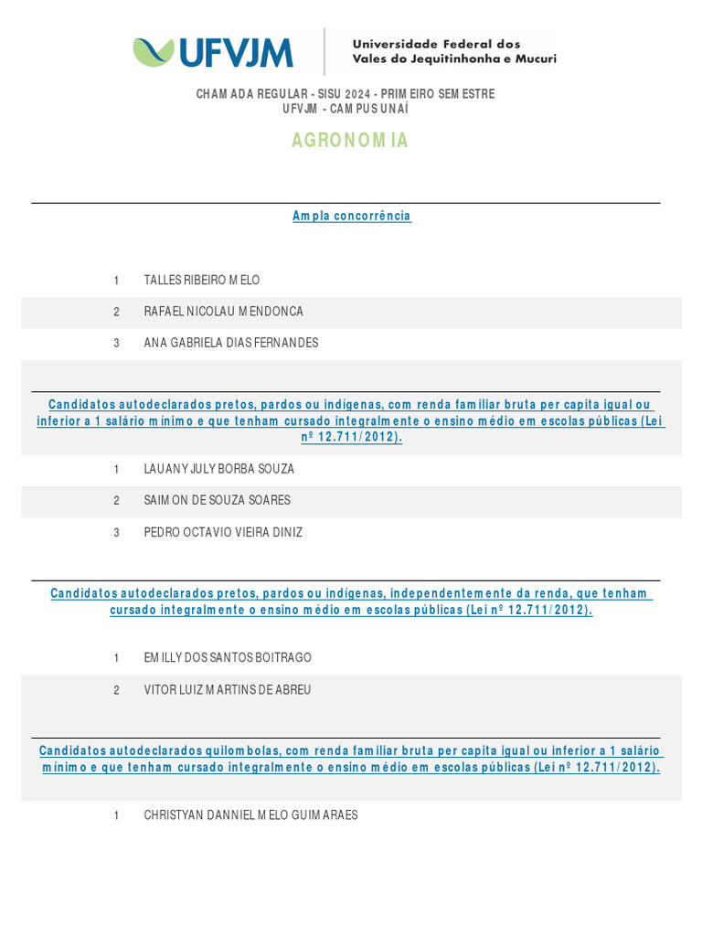 CHAMADA REGULAR SISU 2024 - UNAI - PRIMEIRO SEMESTRE Assinado Assinado | PDF