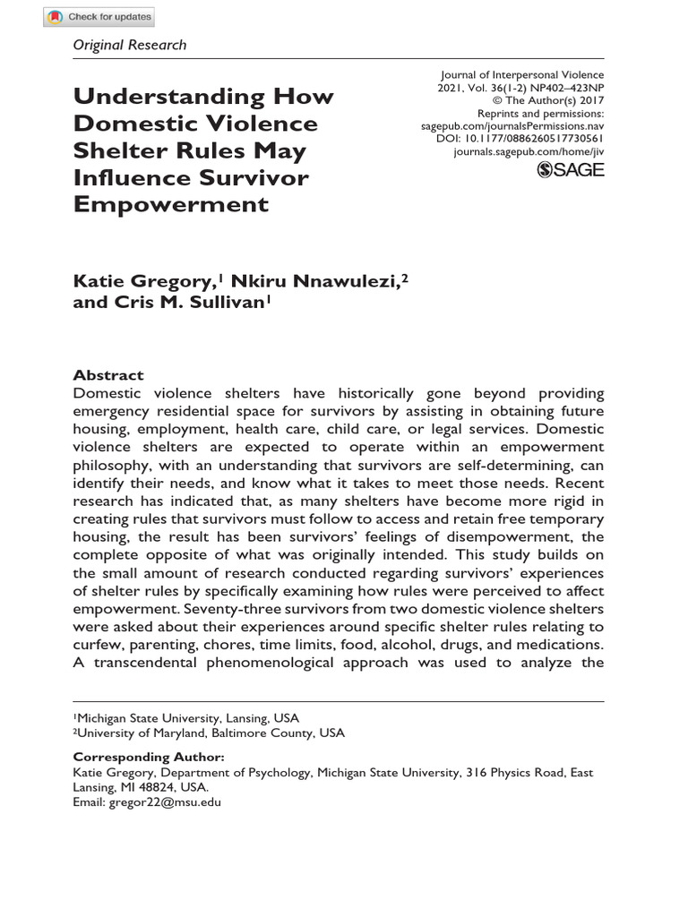 Gregory Et Al 2017 Understanding How Domestic Violence Shelter Rules ...