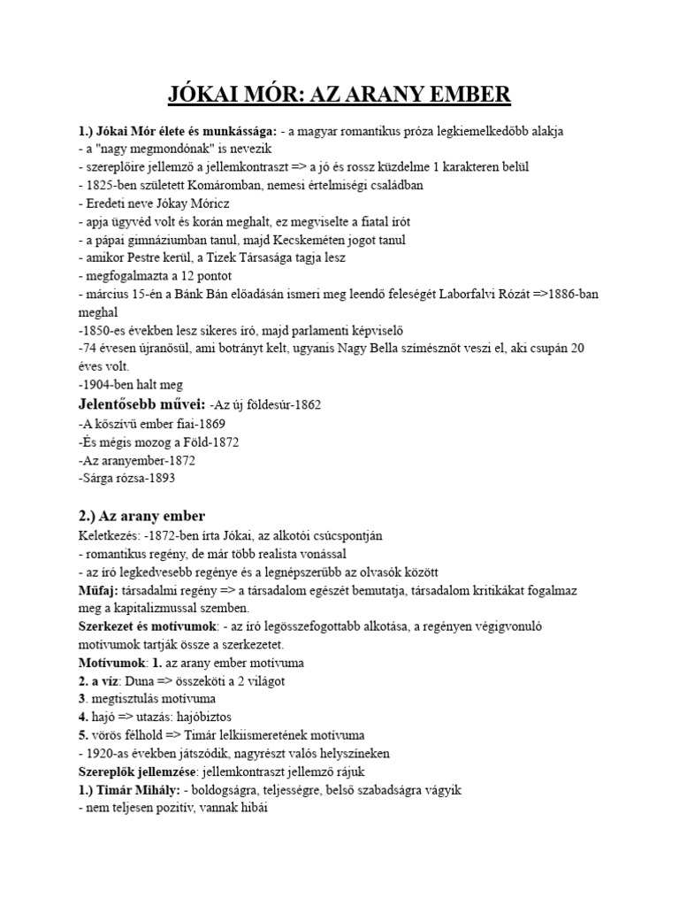 Jókai Mór Az Arany Ember | PDF