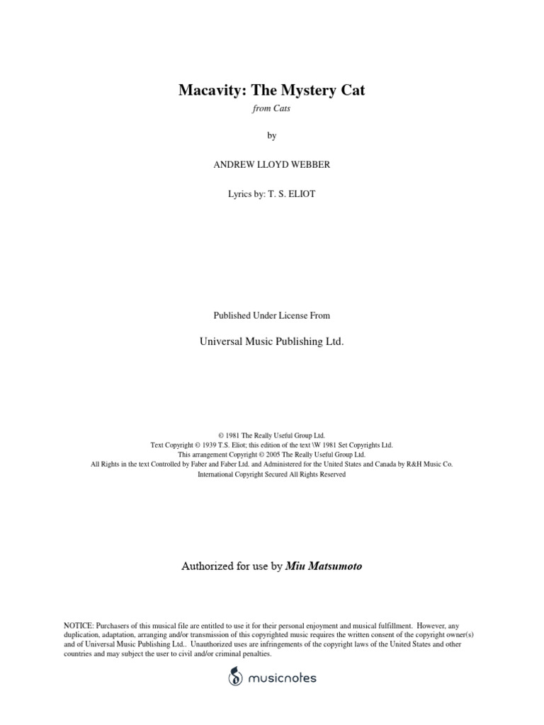 Macavity The Mystery Cat - C Major - MN0148676 | PDF