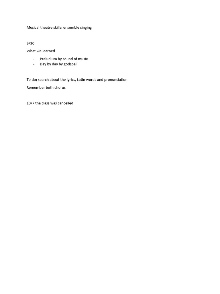Musical Theatre Skills Ensemble Singing | PDF