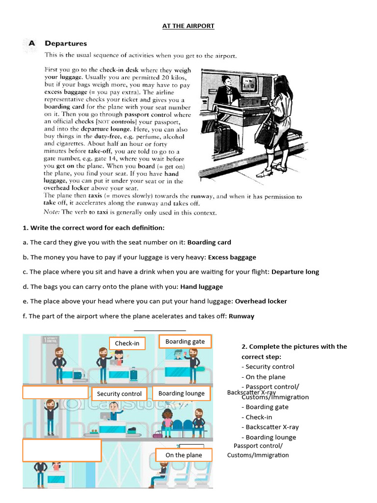 Airport Vocabulary Worksheet | PDF | Baggage | Transport