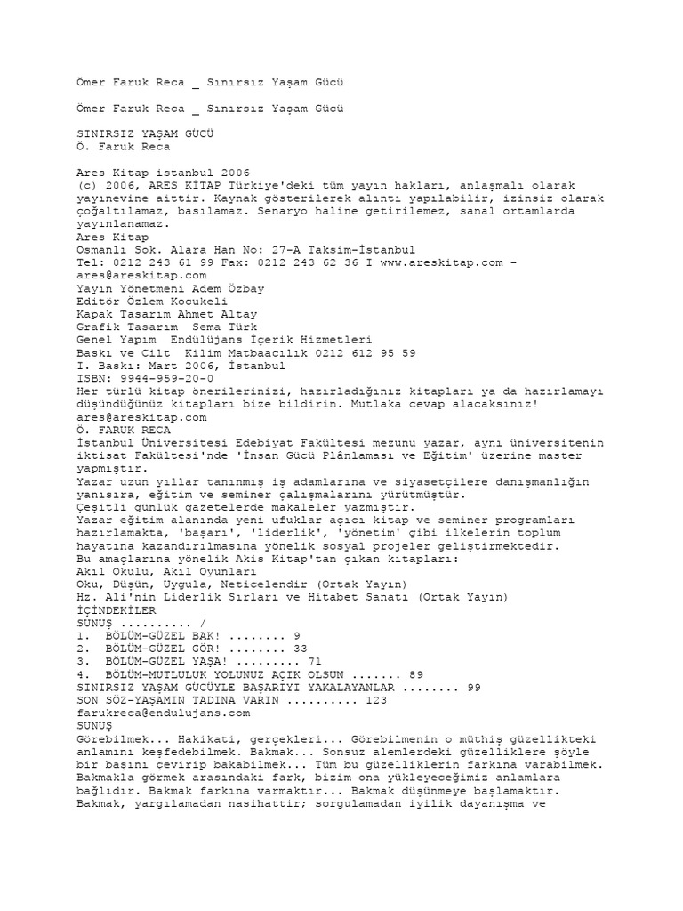 Omer Faruk Reca - Sinirsiz Yasam Gucu | PDF