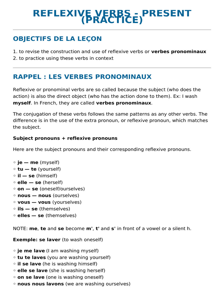 Practise Your French Reflexive Verbs Worksheets 200706 162926 | PDF