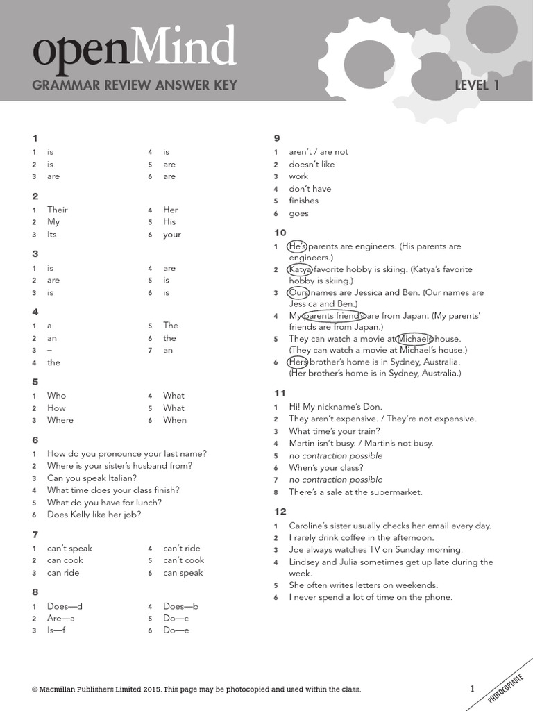 Student's Book Grammar Review Answer Key | PDF