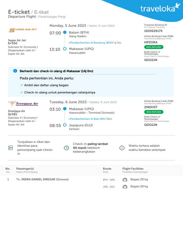 Devi Kristina Siregar-BTH-QZGSJN, ZMDHST-DJJ-FLIGHT - ORIGINATING | PDF