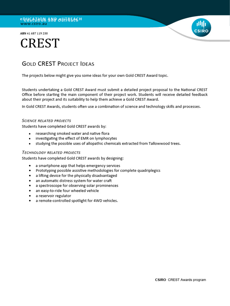Gold CREST Award Project Ideas | PDF