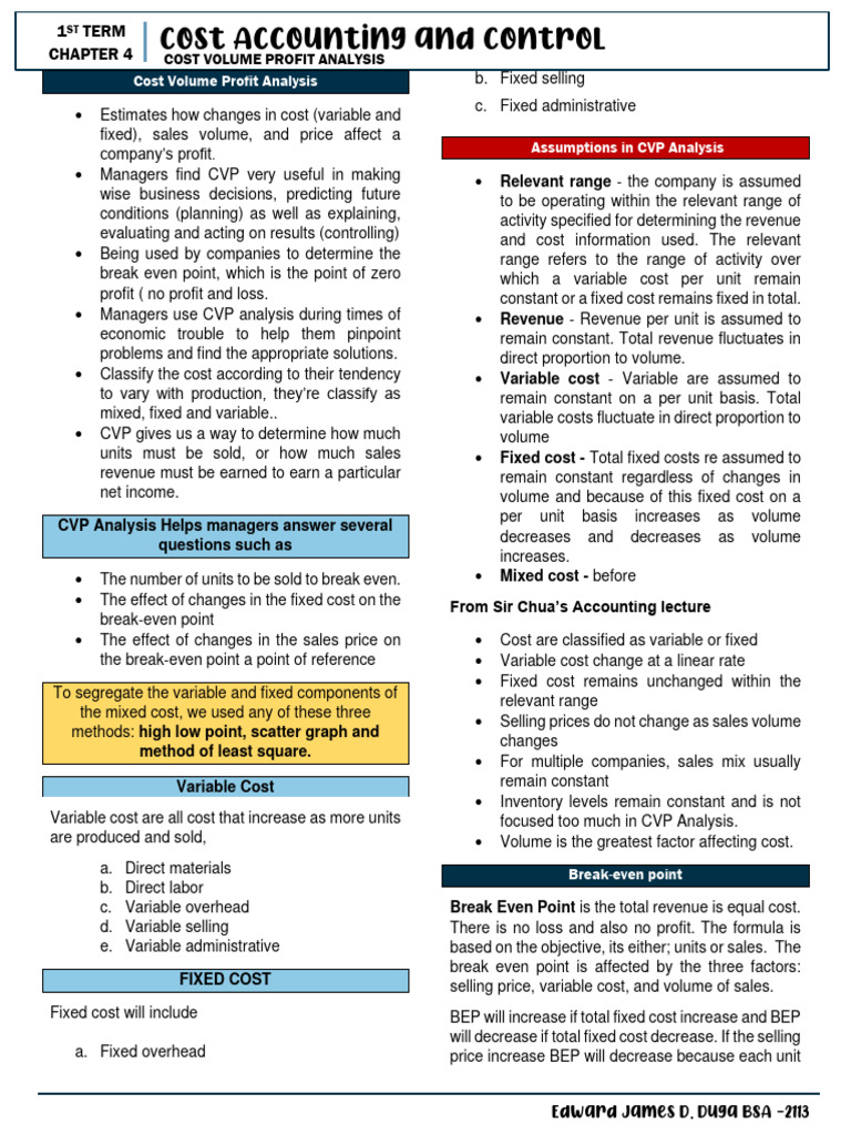 Chapter 4 - Cost Volume Analysis | PDF | Business Economics | Business