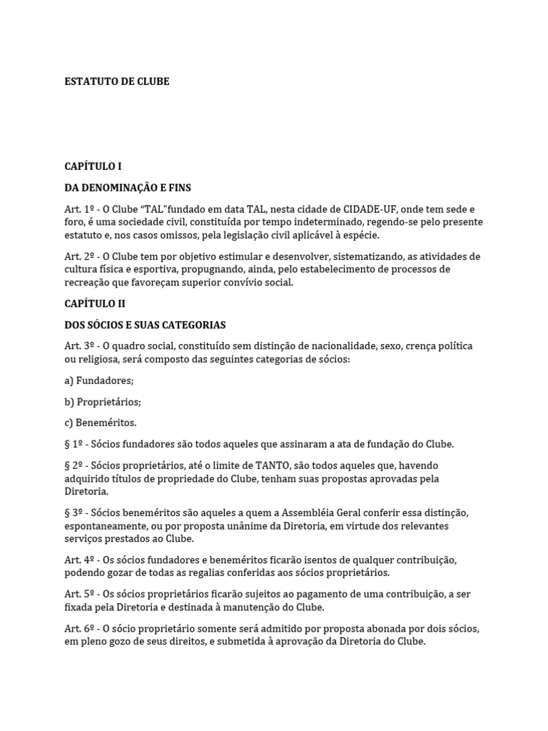 Estatuto do Clube "TAL" | PDF | Conselho de Segurança das Nações Unidas ...