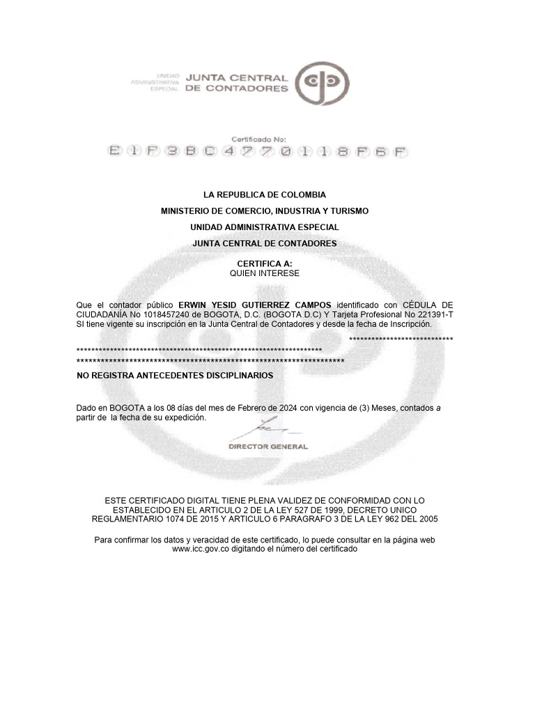 Certificación de Contador Erwin Gutiérrez | PDF
