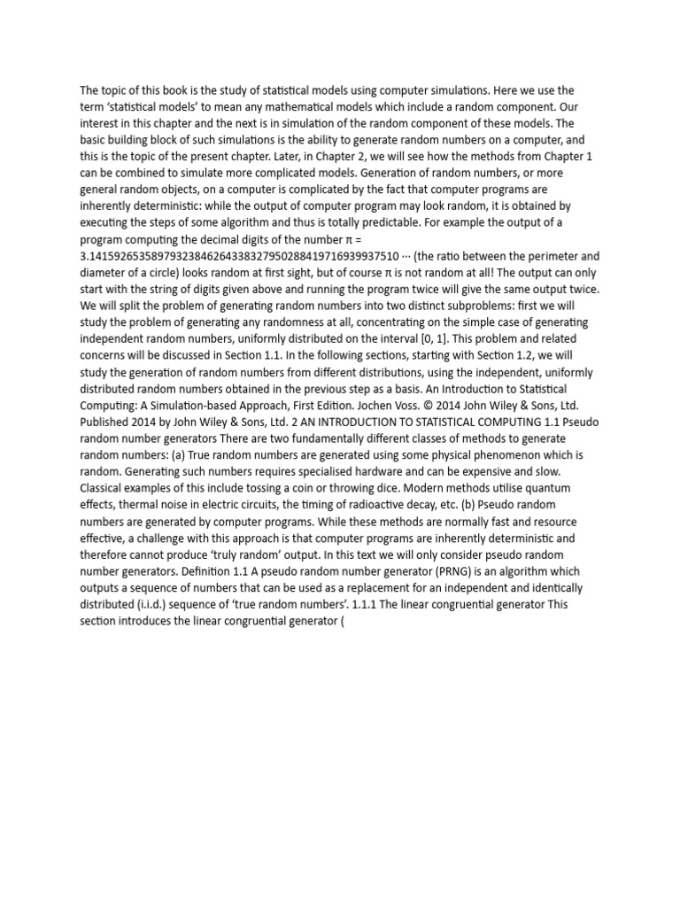 The Topic of This Book Is The Study of Statistical Models Using Computer Simulations | PDF ...