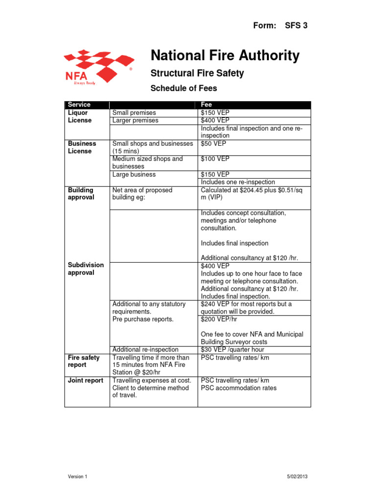 Schedule of Fees for Fire Safety Services | PDF
