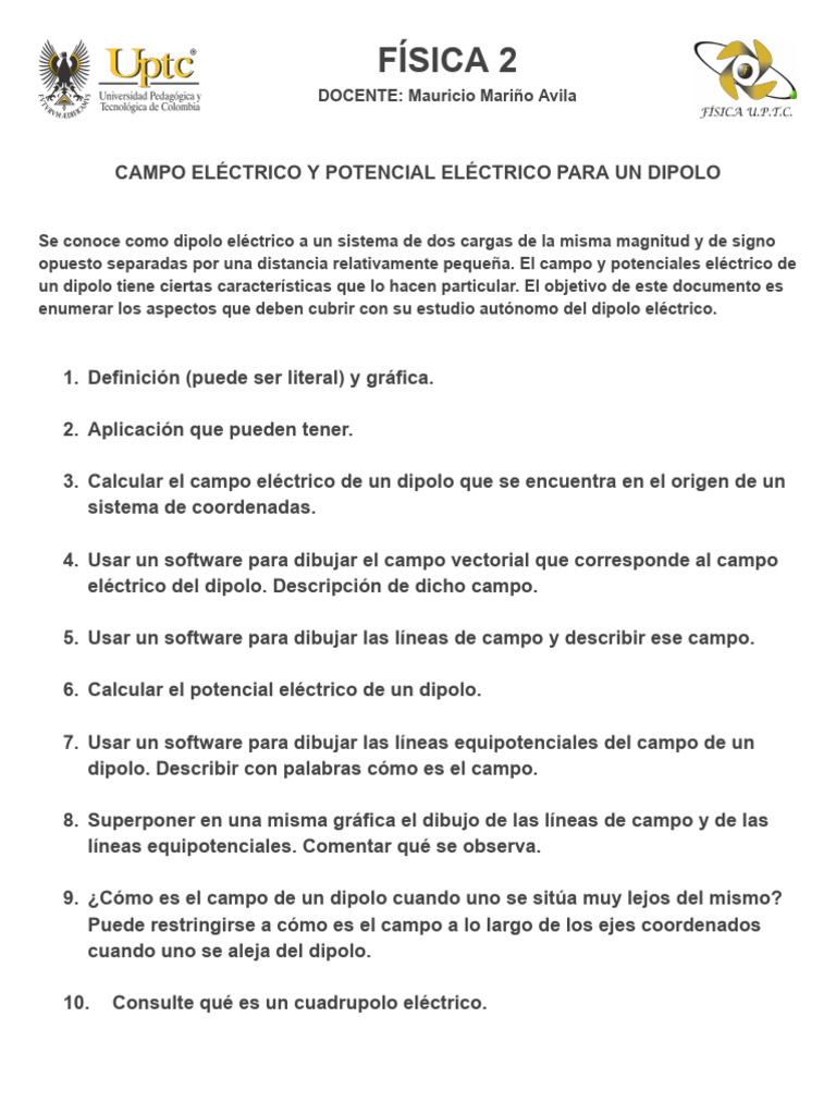 2023-2 F2 Taller Dipolo Eléctrico | PDF