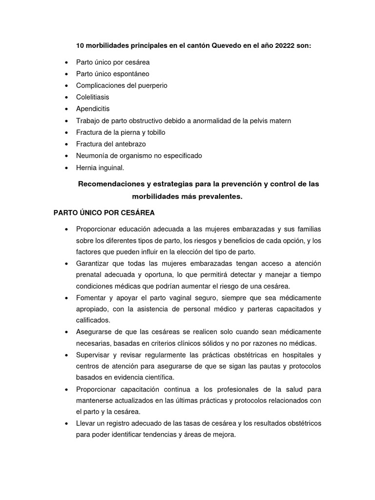 10 Morbilidades Principales en El Cantón Quevedo en El Año 20222 S ...