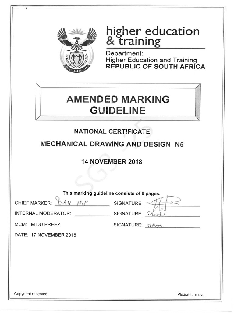 Mechanical Drawing and Design N5 Nov 2018 Memo | PDF
