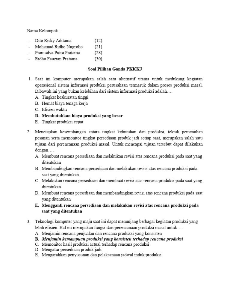 (Kelompok D) Tugas PKKJ Membuat Soal | PDF