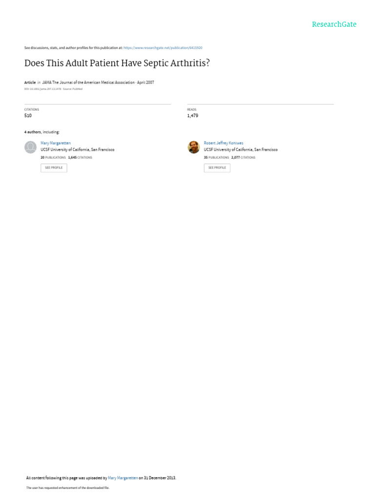 Does This Adult Patient Have Septic Arthritis | PDF