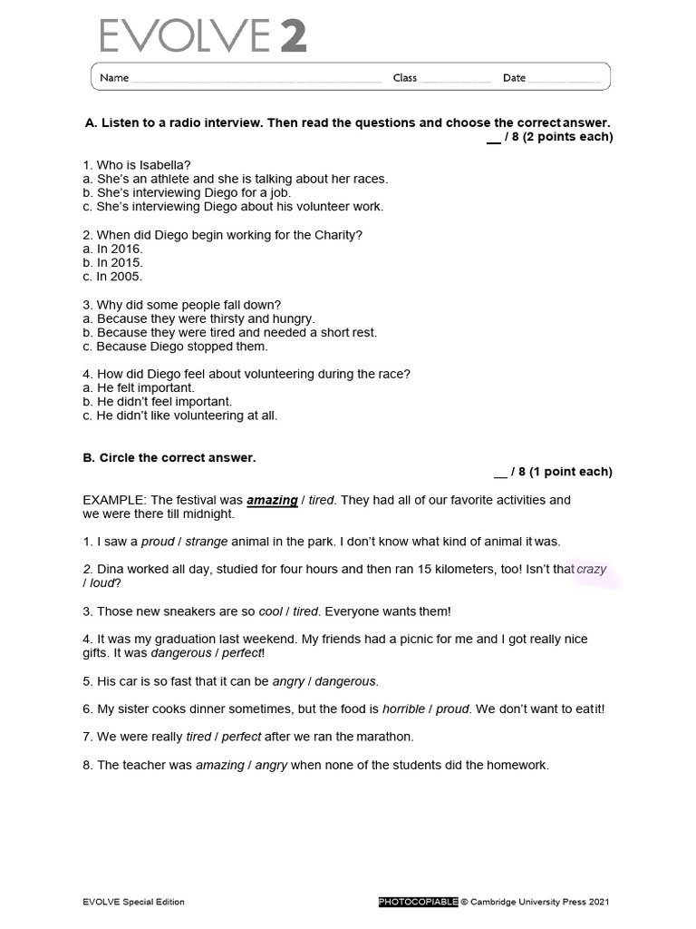 EVOLVE SE L2 UnitQuiz 5A | PDF