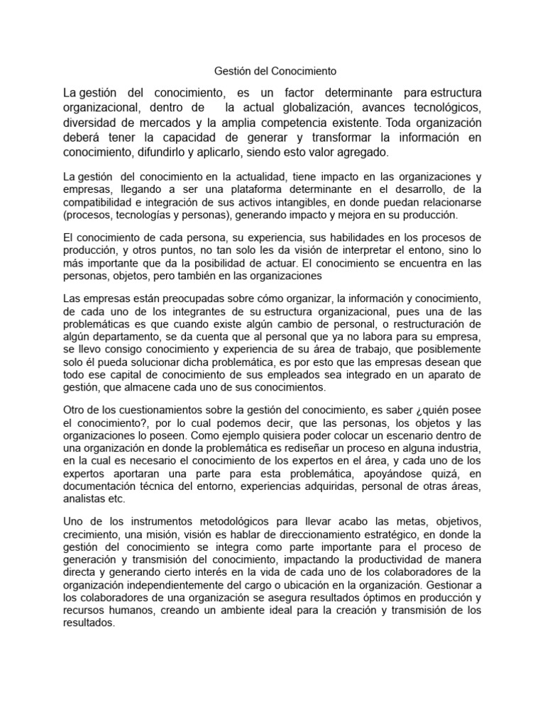 Gestión Del Conocimiento | PDF | Conocimiento administrativo | Business