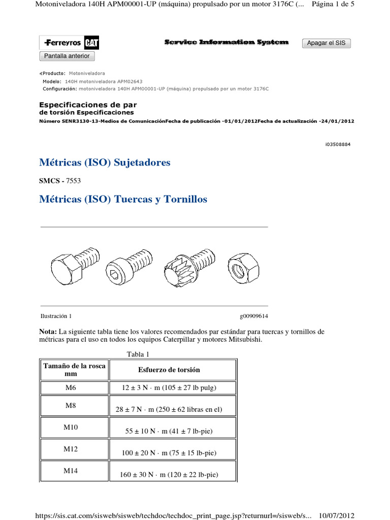Torques en Milimetricos | PDF | Tornillo | Herramientas de corte