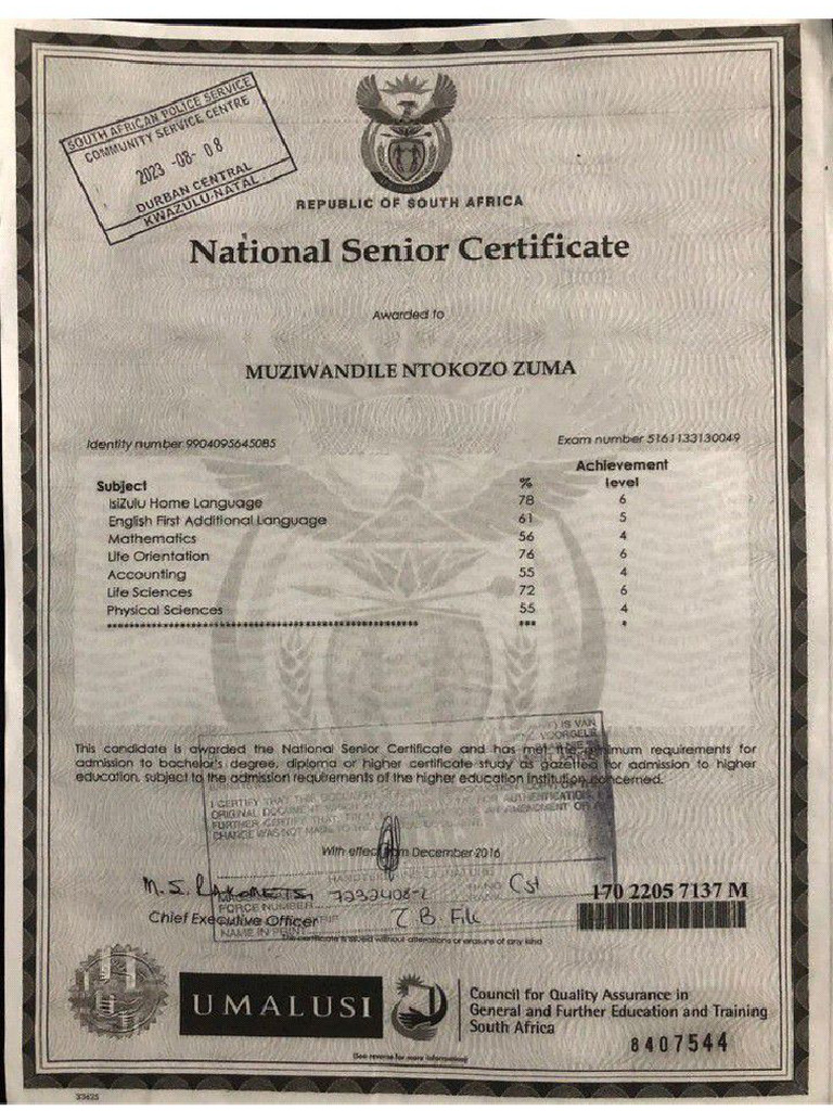 Matric Certificate | PDF