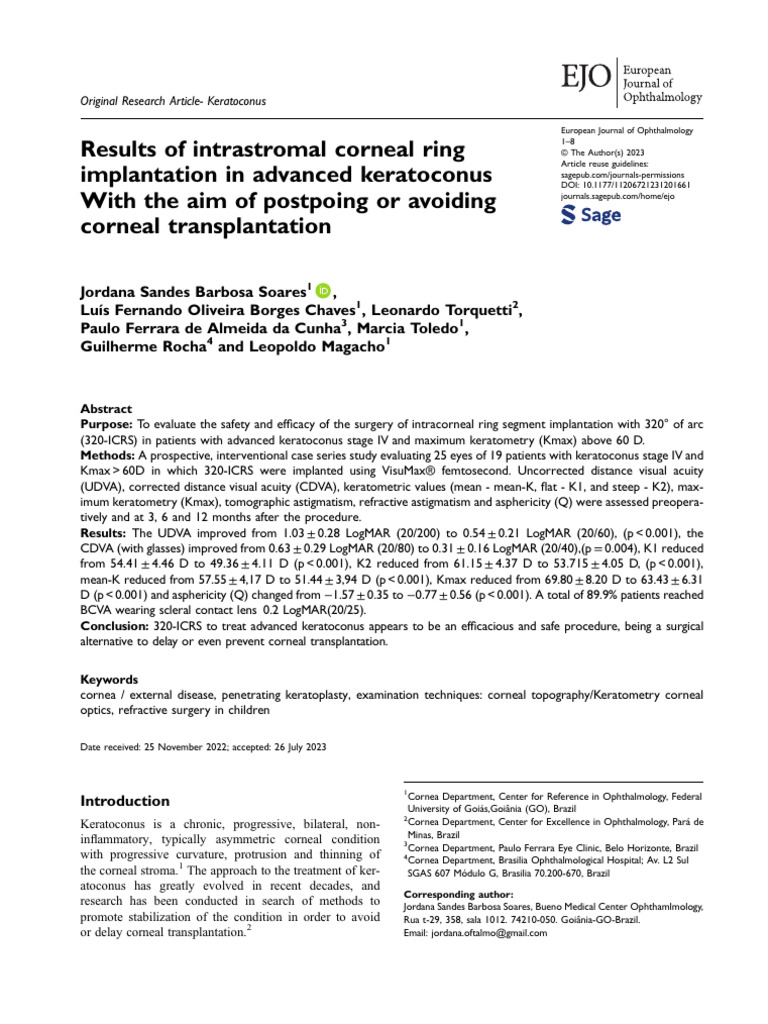 Results of Intrastromal Corneal Ring Implantation in Advanced ...