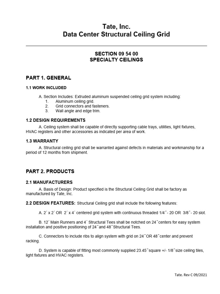 Tate Grid Specification Imperial | Download Free PDF | Ceiling ...
