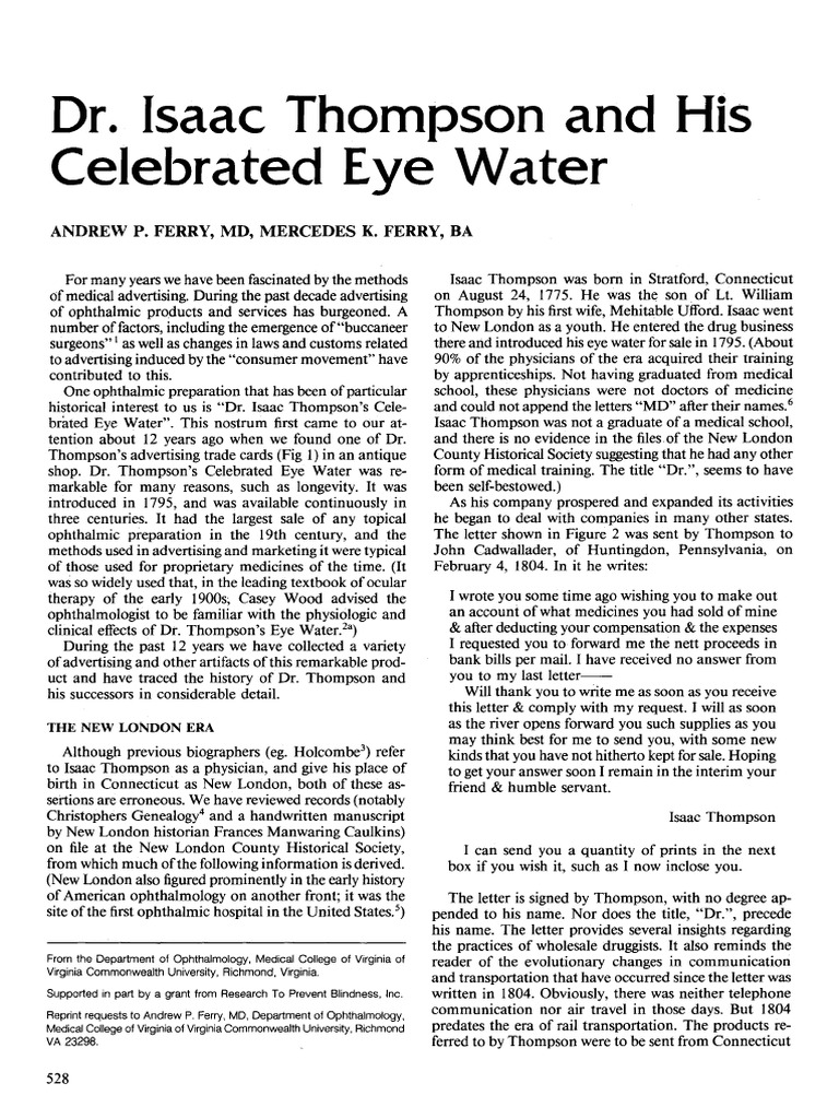Dr. Isaac Thompson's Eye Water History | PDF | Postage Stamp | Taxes